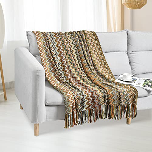 Cozary Woven Throw Blanket Reversible Cotton Bohemian, Tapestry Outdoor Knitted Tassel Blankets,Soft Cozy Lightweight Couch Decorative afghans Throw Blankets, Bed, Sofa,60 * 80 inches