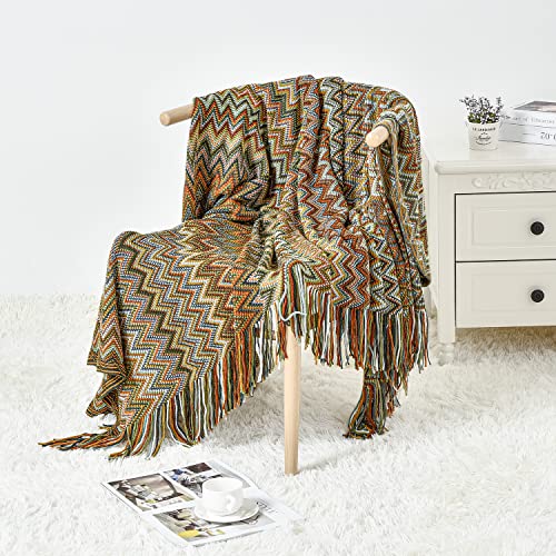 Cozary Woven Throw Blanket Reversible Cotton Bohemian, Tapestry Outdoor Knitted Tassel Blankets,Soft Cozy Lightweight Couch Decorative afghans Throw Blankets, Bed, Sofa,60 * 80 inches