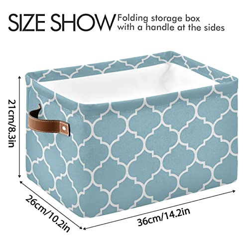 Moroccan Tile Lattice Storage Basket Blue White Storage Organizer Box Bin Large Collapsible Cube Baskets with PU Handles for Shelf Closet Nursery Laundry 1 Pack
