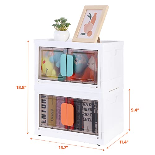 Chemailon Storage Bin with Lid,29 Qt Clear Plastic Toy Organizer Box with Wheels and Visible Clear Door for Home Closet 9.4 x 11.4 x 15.7 Inches 2 Pack