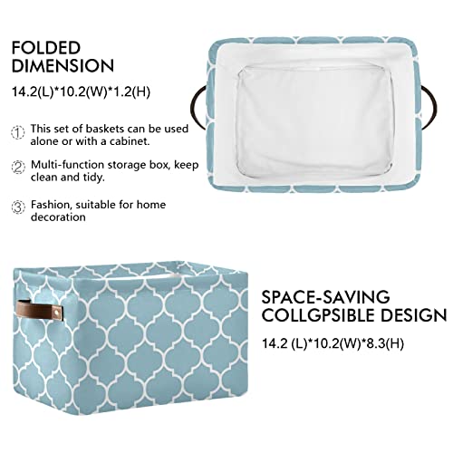 Moroccan Tile Lattice Storage Basket Blue White Storage Organizer Box Bin Large Collapsible Cube Baskets with PU Handles for Shelf Closet Nursery Laundry 1 Pack