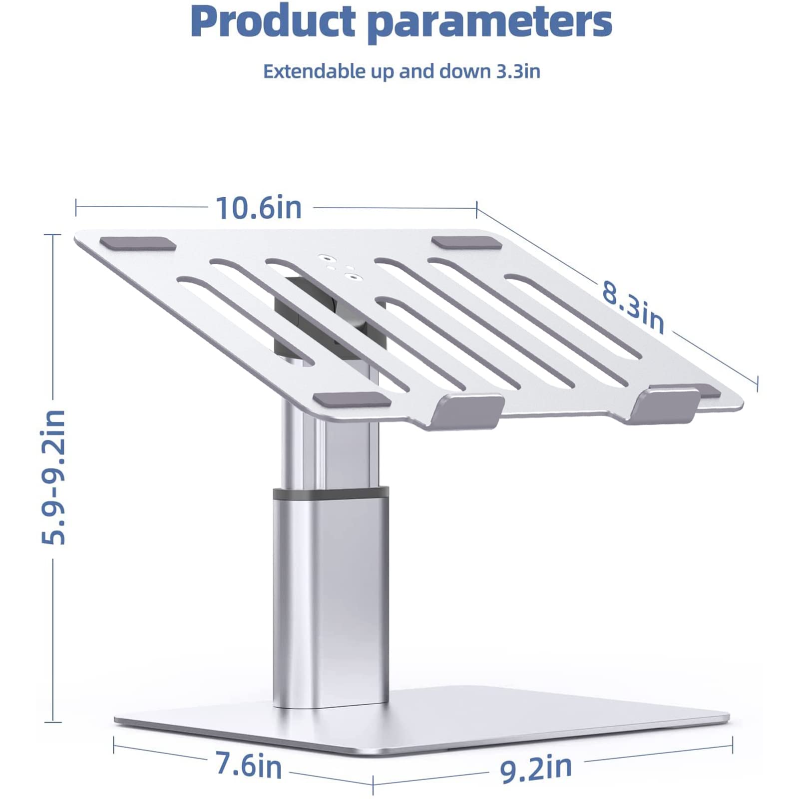 Laptop Stand, Adjustable Ergonomic Laptop Riser, Portable Aluminium Alloy Computer Stand for Laptop, Laptop Stand for Desk, Fits for HP, Macbook Air Pro, Dell, HP, Lenovo Fits 10-17.3" Laptop