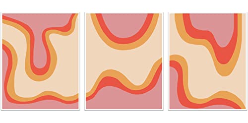 Preppy Aesthetic Abstract Wall Art - 8x10 Inches Unframed Set of 3 Pink And Orange Posters For Room Aesthetic â Wall Decor for Bedroom, Living Room - Cute Room Decor Things for Teen Girls - Mid Century Modern Decor - Eclectic Wall Decor, Preppy Room Decor