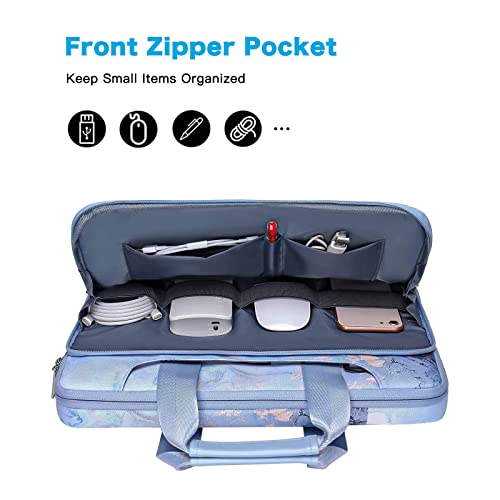 MOSISO 360 Protective Laptop Shoulder Bag Compatible with MacBook Air/Pro,13-13.3 inch Notebook,Compatible with MacBook Pro 14 2023-2021 A2779 M2 A2442 M1, Watercolor Marble Sleeve with Belt, Blue