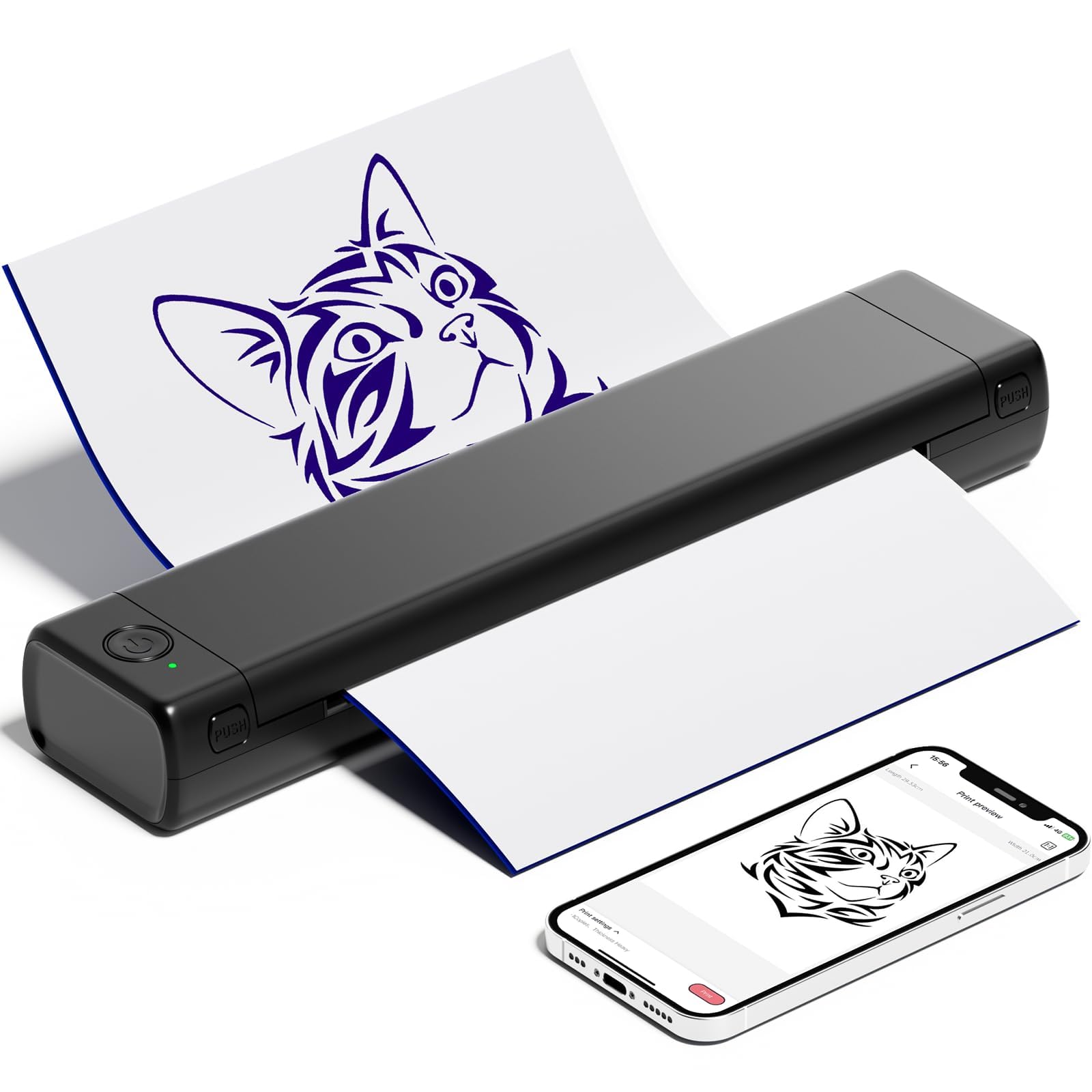 COLORWING Portable Printers Wireless for Travel - M08F Bluetooth Thermal Printer, Suitable for Mobile Office, Support 8.26" X 11.69" Thermal Paper, Compatible with Android and iOS Phone