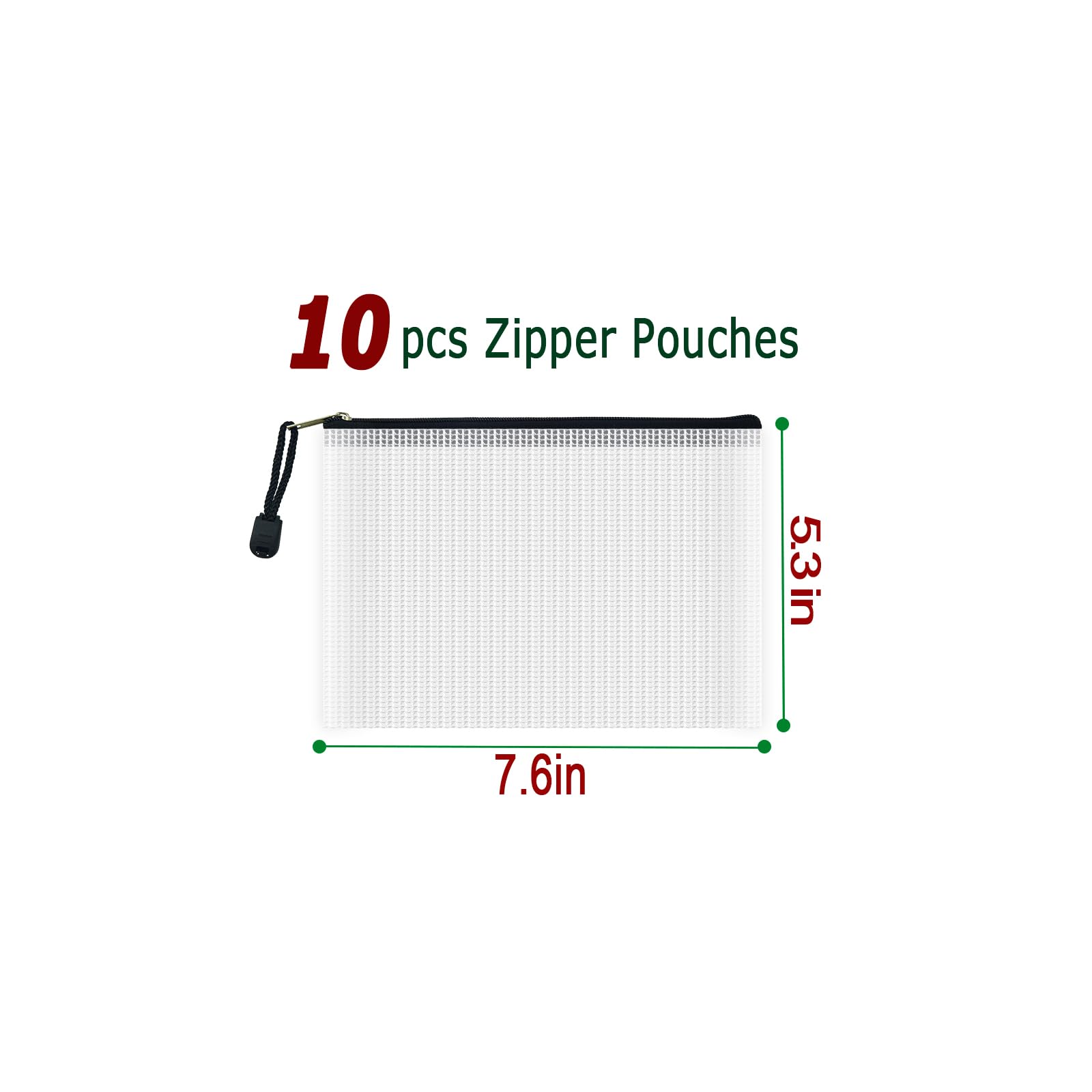 AUSTARK 10 Pcs Zipper File Bags, Waterproof Plastic Mesh Pouch for Office School, Board Game Storage Bags (B6 Size 7.6''x5.3'', White and Black)