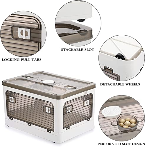 2Pack 44 Qt Collapsible Storage Bins with Lids, 10 Gal Foldable Plastic Storage Box with Wheels, Clear Storage Containers, Stackable Storage Bins, Containers for Organizing, Storage Box with Door