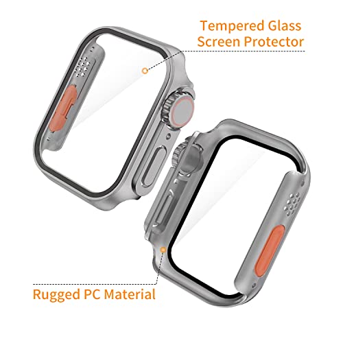 AHNHSKY Protective Case with Tempered Glass Screen Protector Compatible with Apple Watch Series SE 6 5 4 44mm, Ultra Style Slim Scratch Resistant Rugged Hard PC Cover Bumper for iWatch 44 mm