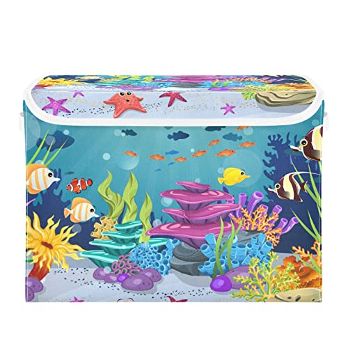 Closet Storage Bins with Lids Storage Basket for Clothes Marine Coral Reefs Photo Organization 12x12x16