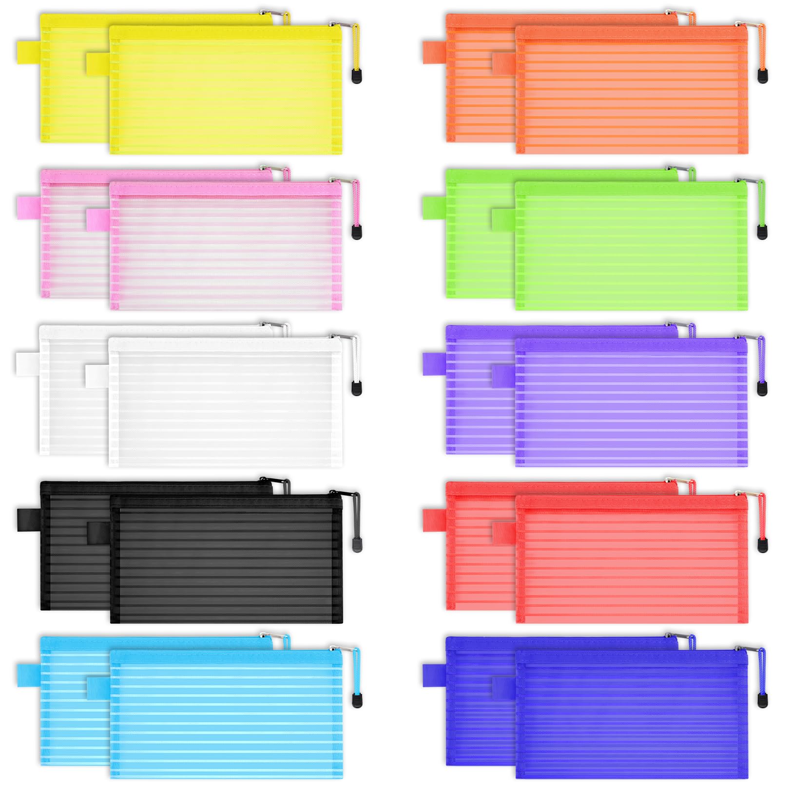 Sooez 20 Pack Zipper Mesh Pencil Pouches, 10 Colors Mesh Pencil Case Pencil Pouch Bulk, Pencil Bags Pouches with Zipper Bulk, A6 Small Mesh Bags with Zipper for Cash, Travel Office Home