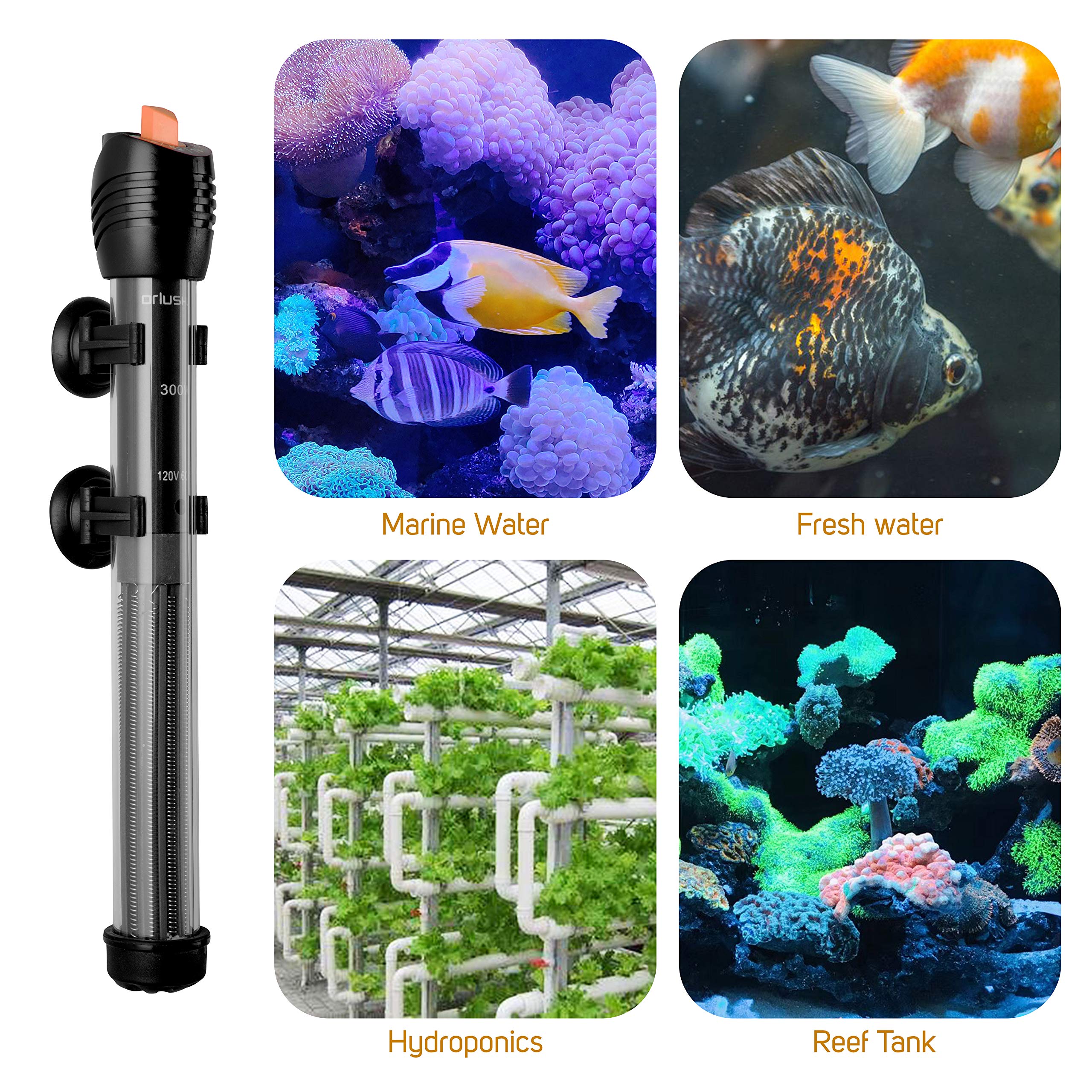 Orlushy Submersible Aquarium Heater,100W Adjustable Fish Tahk Heater with 2 Suction Cups Free Thermometer Suitable for Marine Saltwater and Freshwater