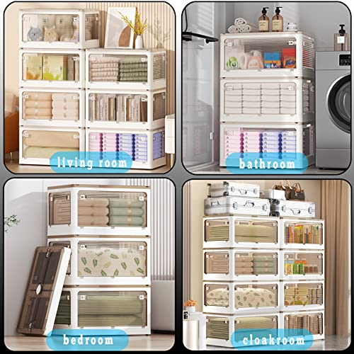 2Pack 44 Qt Collapsible Storage Bins with Lids, 10 Gal Foldable Plastic Storage Box with Wheels, Clear Storage Containers, Stackable Storage Bins, Containers for Organizing, Storage Box with Door