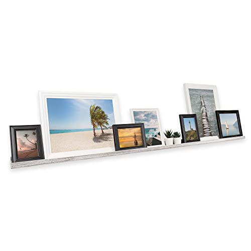 Rustic State Ted Wall Mount Extra Long Narrow Picture Ledge Photo Frame Display - 72 Inch Wooden Floating Shelf for Living Room Office Kitchen Bedroom Bathroom - Burnt White