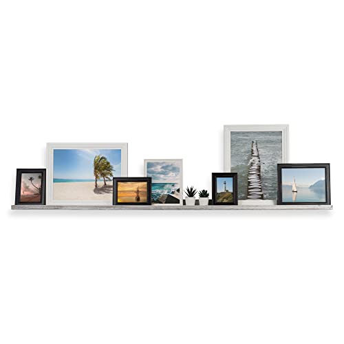 Rustic State Ted Wall Mount Extra Long Narrow Picture Ledge Photo Frame Display - 72 Inch Wooden Floating Shelf for Living Room Office Kitchen Bedroom Bathroom - Burnt White