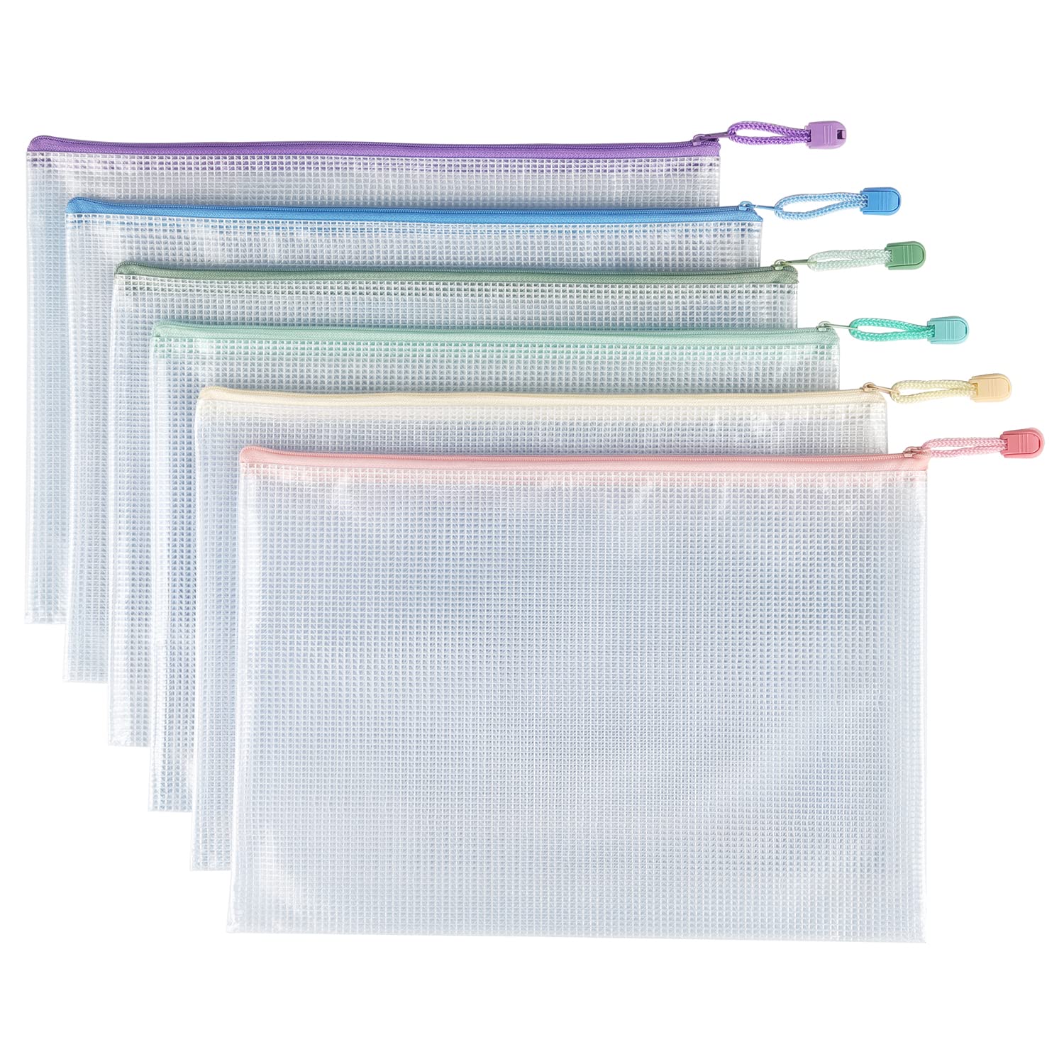 Tamaki 6 Pack Mesh Zipper Pouch Bags Waterproof Zipper Bags Durable Pouches for Organization Bag Board Game Storage, Document Bag Letter/A4