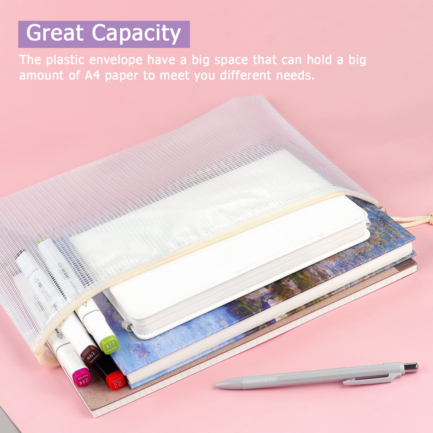 Tamaki 6 Pack Mesh Zipper Pouch Bags Waterproof Zipper Bags Durable Pouches for Organization Bag Board Game Storage, Document Bag Letter/A4