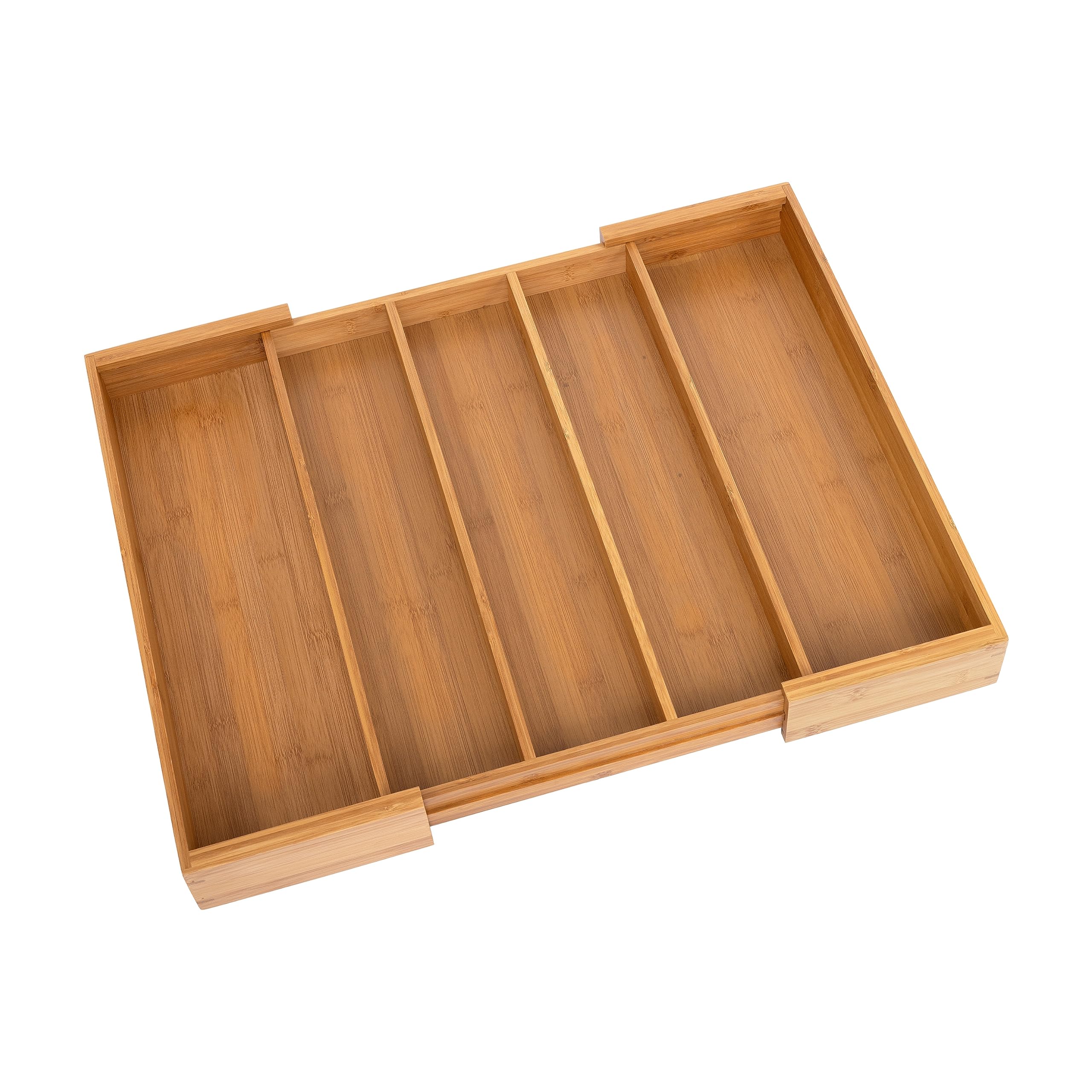 Seville Classics Bamboo Premium Organizer Storage Bins for Kitchen Silverware, Pantry, Closet, Office Desk, Pens, Utensils, Makeup, K Cup, Bamboo, Expandable Tray (5 Compartment)
