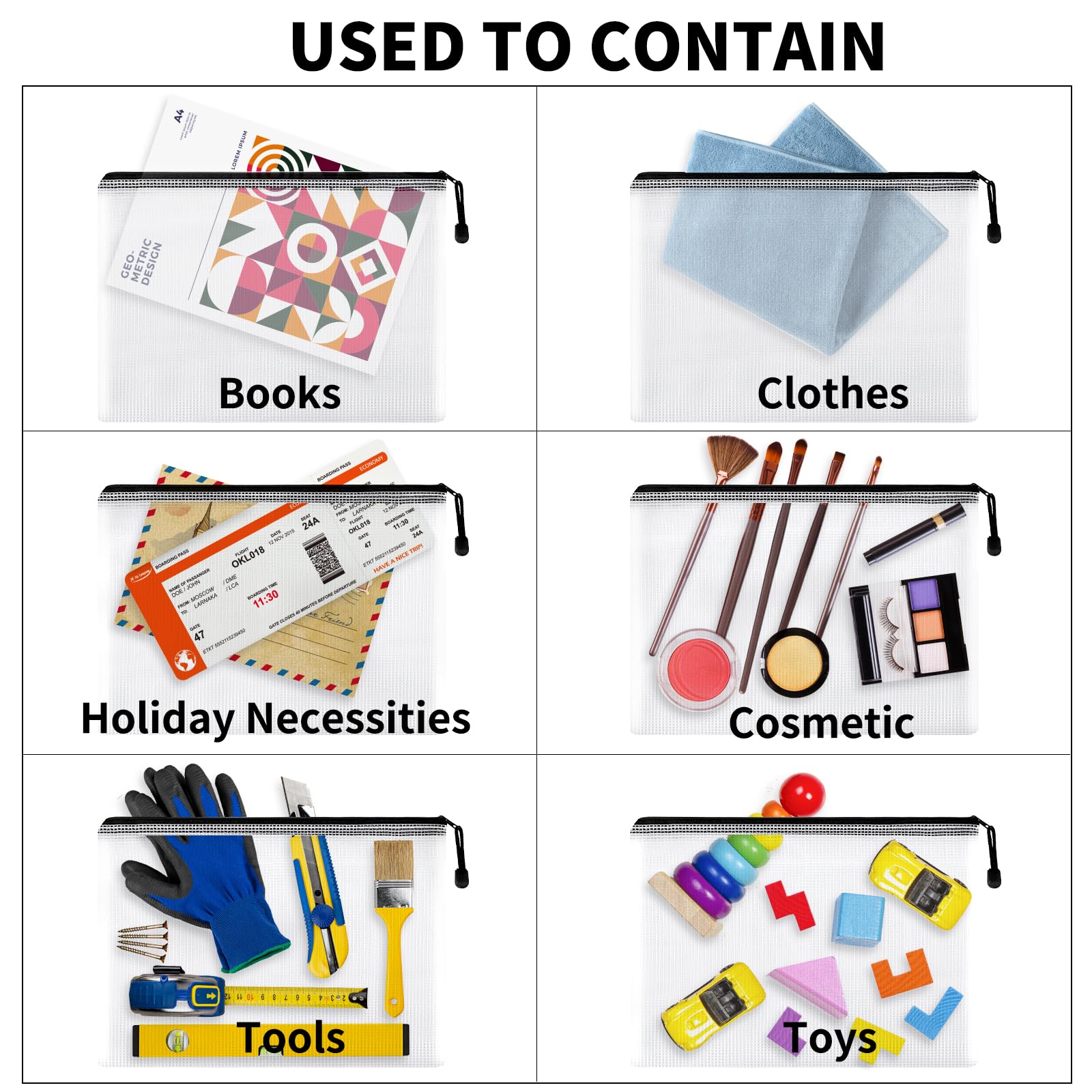 LABUK 52 Pack Mesh Zipper Pouch Bags, A4 Letter Size Zipper Pouch for Organizing, Clear Waterproof Plastic Zipper Bags, File Bag for School Classroom Block Games and Office Supplies