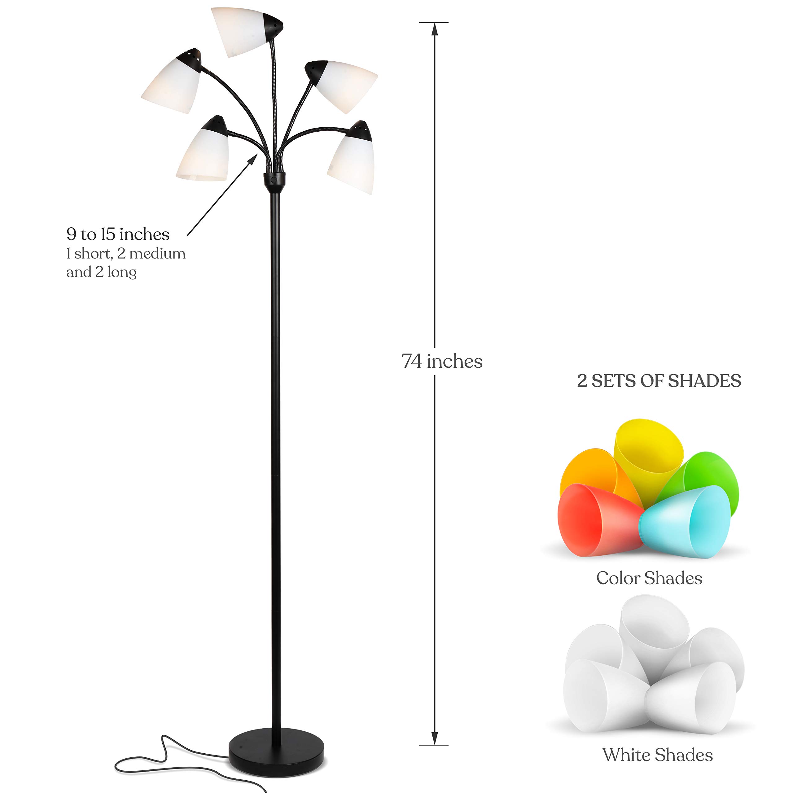 Brightech Medusa LED Floor Lamp β Multi-Head Dimmable Floor Lamp for Living Rooms & Offices β Tall Lamp with Interchangeable Shades, Adjustable Standing Lamp for Bedroom Reading β Black