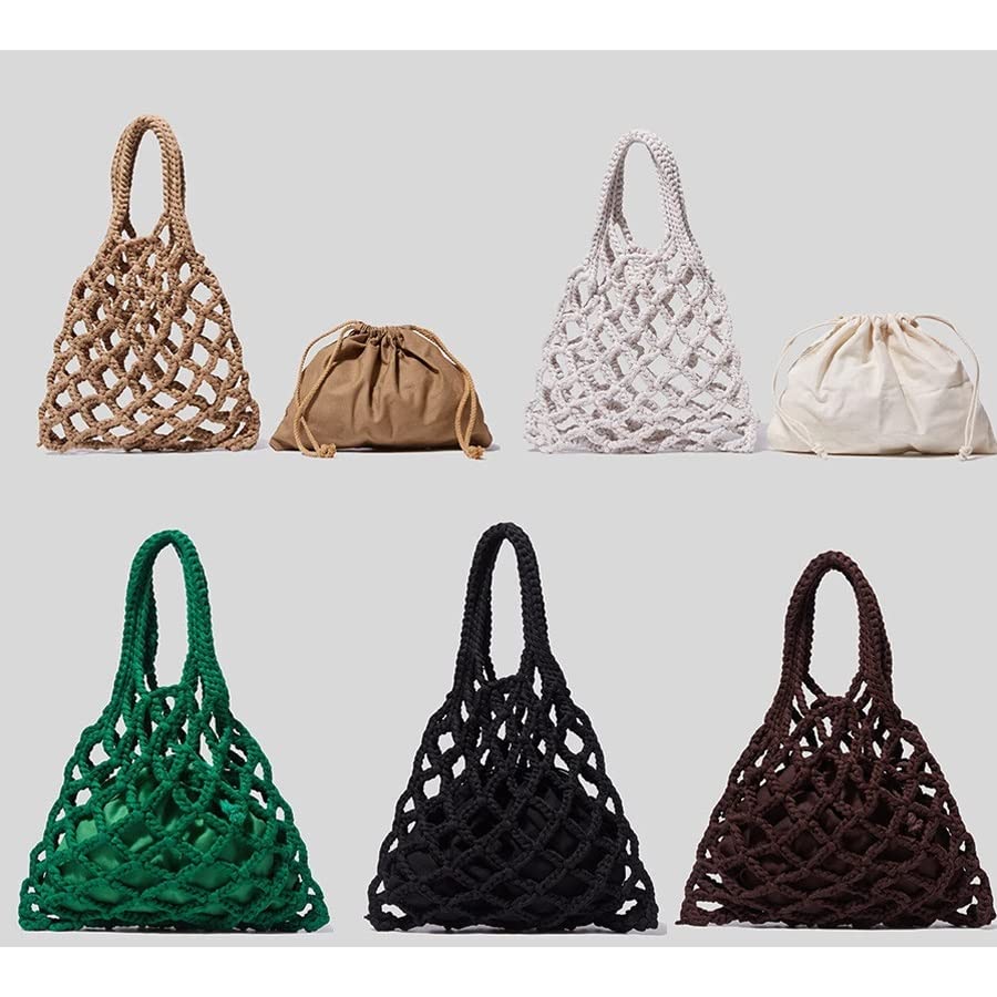 TKFDC Designer Braided Crochet net Bag Women Casual Summer Woven Beach Bucket Tote Bag Purse (Color : D, Size : 22.5 * 26cm)