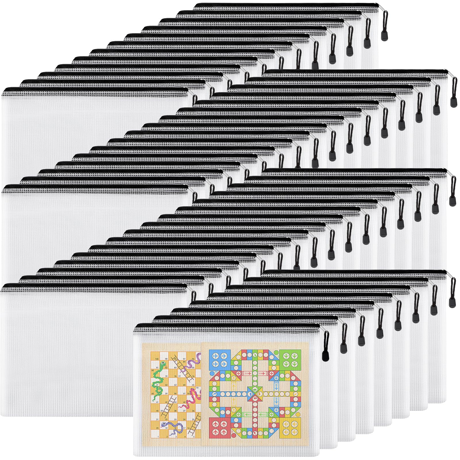 LABUK 52 Pack Mesh Zipper Pouch Bags, A4 Letter Size Zipper Pouch for Organizing, Clear Waterproof Plastic Zipper Bags, File Bag for School Classroom Block Games and Office Supplies