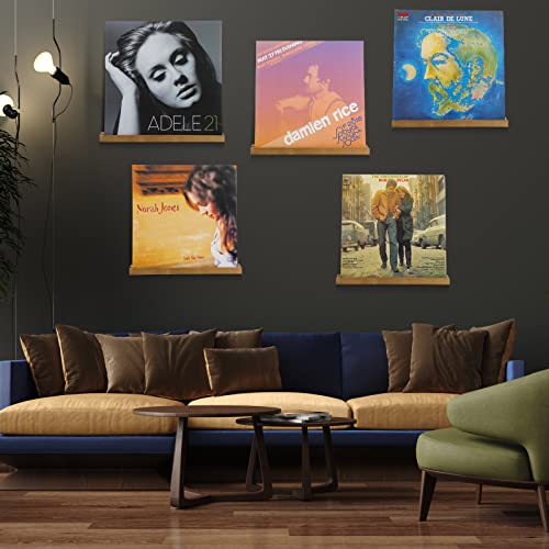Amyhill 12 Pieces Vinyl Record Wall Mount Wood Record Holder Wall Mount Vinyl Holder Display Record Shelf Storage Vinyl Shelf Solid Vinyl Record Stand Wall Ledge Shelf Modern Floating Shelves for LPs
