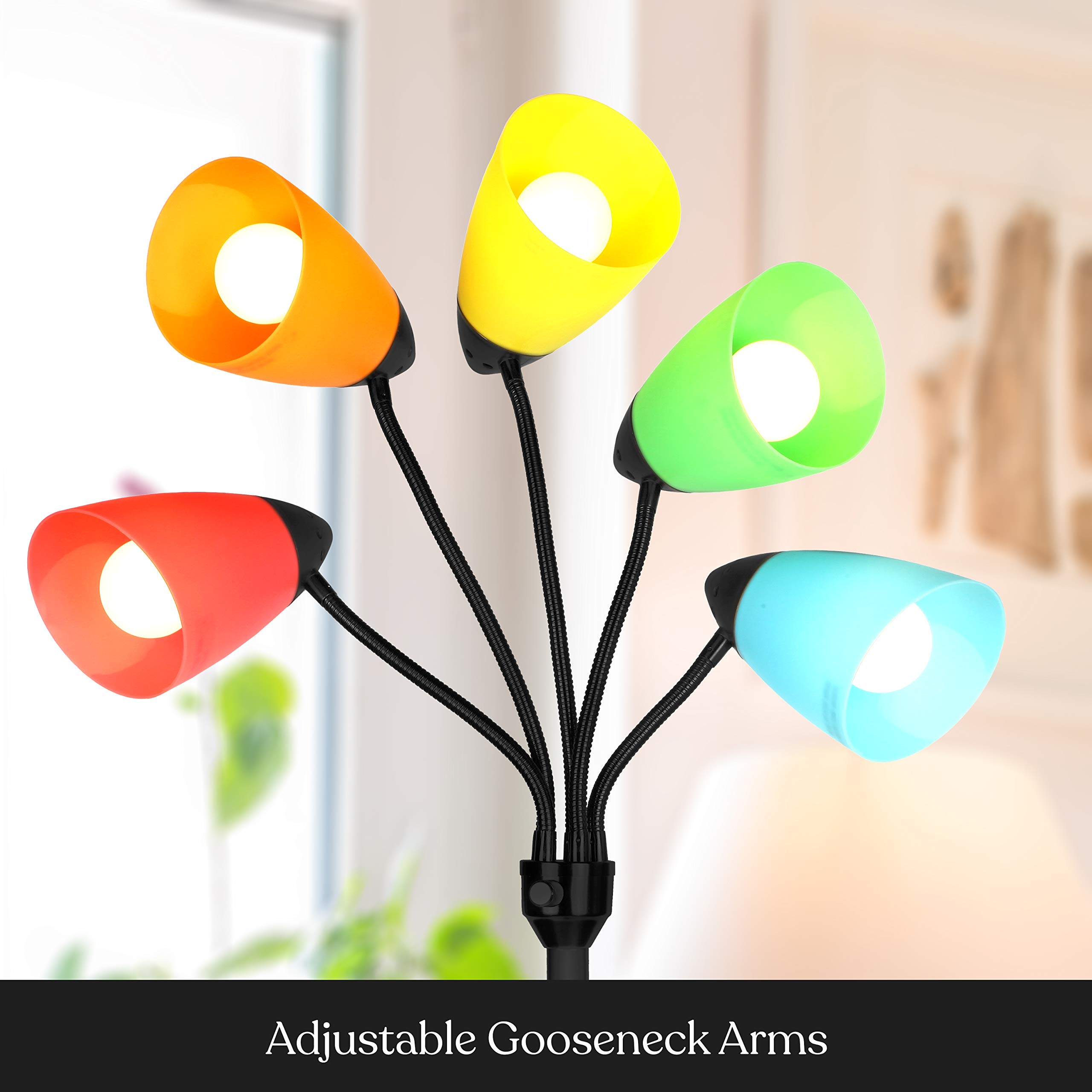 Brightech Medusa LED Floor Lamp β Multi-Head Dimmable Floor Lamp for Living Rooms & Offices β Tall Lamp with Interchangeable Shades, Adjustable Standing Lamp for Bedroom Reading β Black