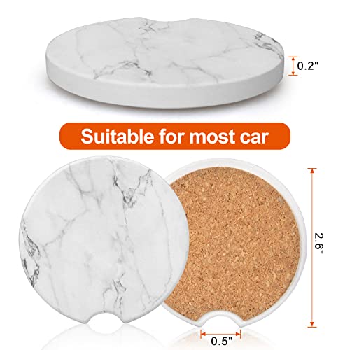 2 Pcs Absorbent Car Coasters White Marble Car Coaster Cup Holder Coasters Thirstystone Ceramic Cupholder Coaster Gray Cute Car Coasters Stone Car Drink Coasters