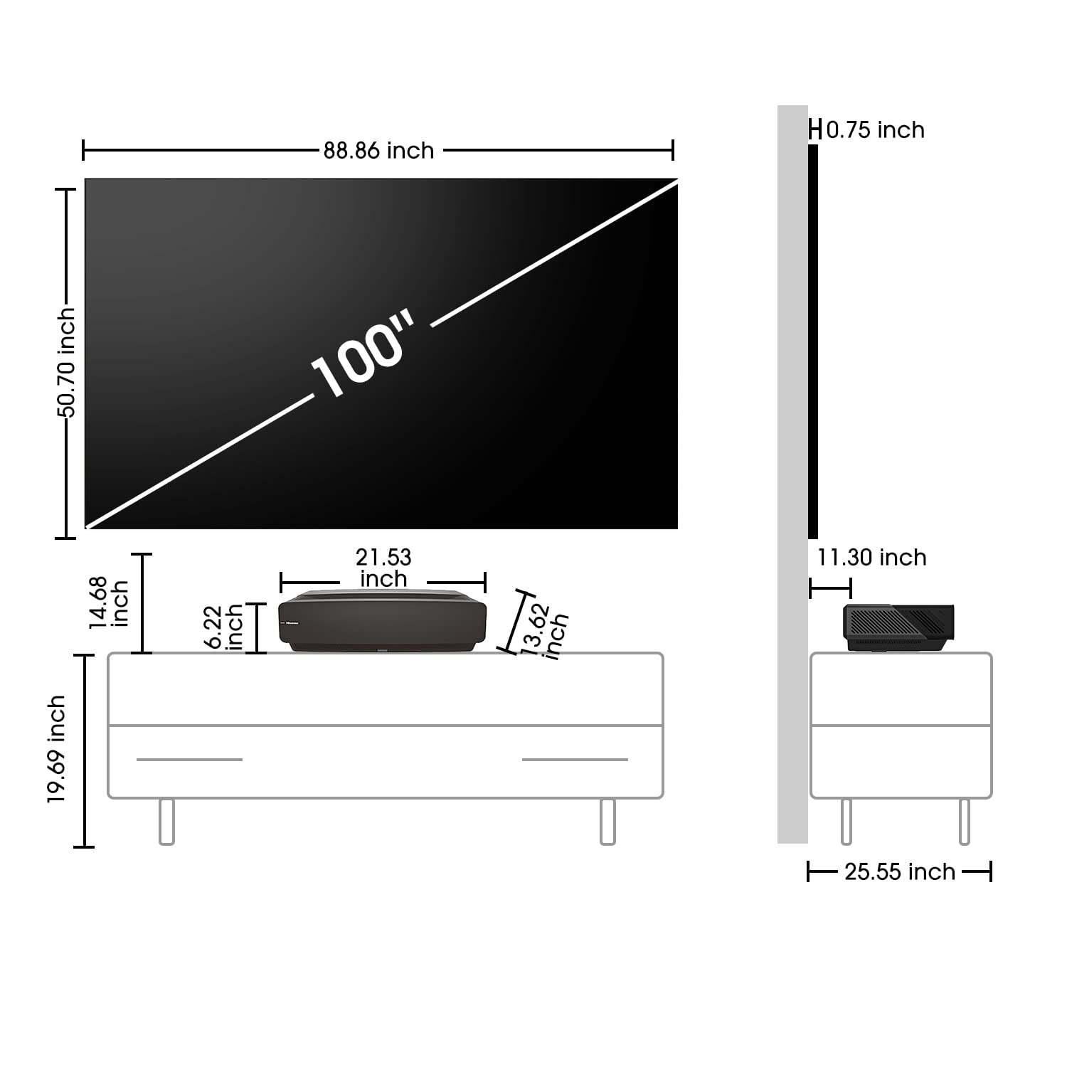 Hisense 100L5G-CINE100A 4K UHD Laser TV, UST Ultra Short Throw Projector with 100" ALR Screen, 2700 ANSI Lumens, Android TV, HDR10, 30W (Stereo) Dolby Atmos, Built-in Alexa and Google Assistant
