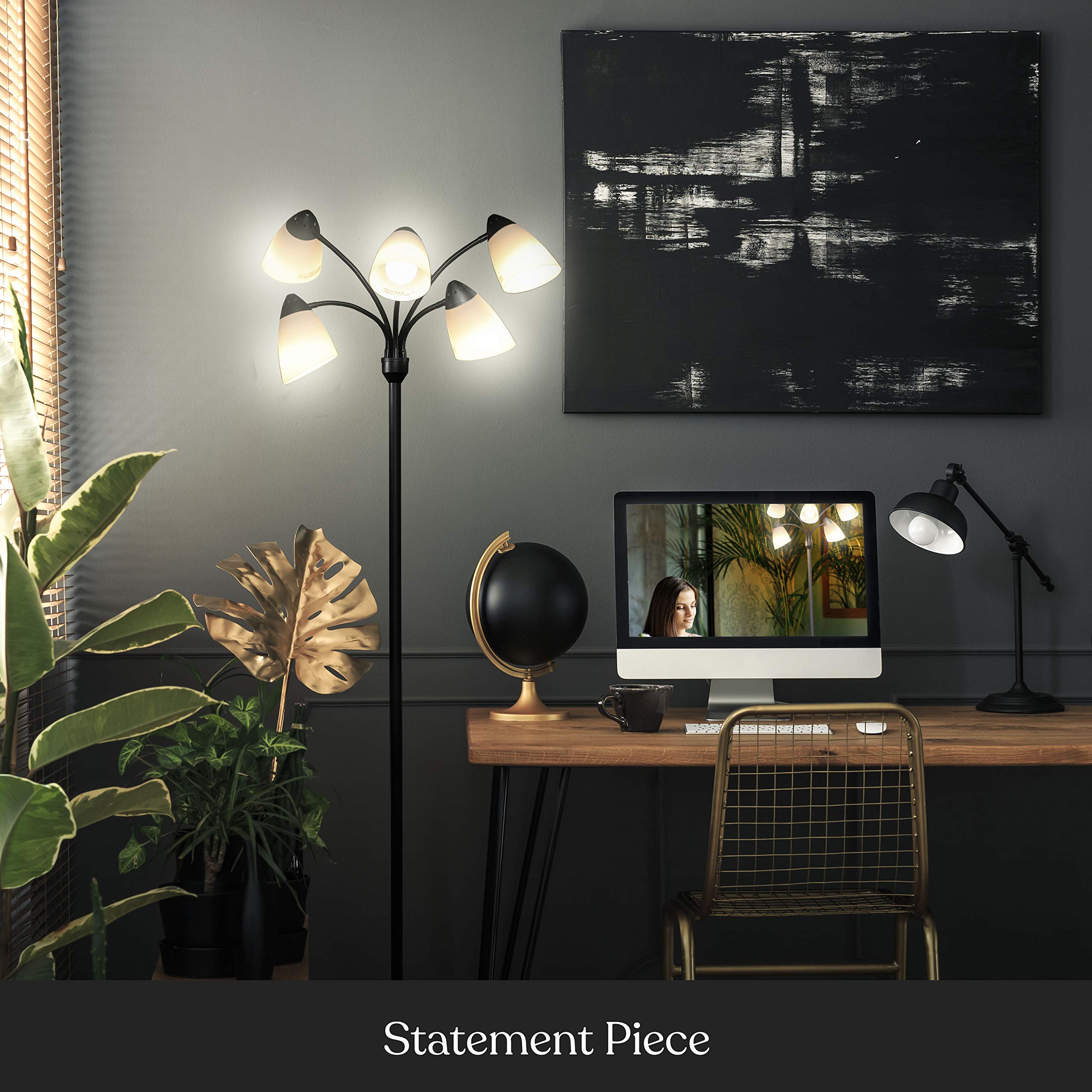 Brightech Medusa LED Floor Lamp β Multi-Head Dimmable Floor Lamp for Living Rooms & Offices β Tall Lamp with Interchangeable Shades, Adjustable Standing Lamp for Bedroom Reading β Black