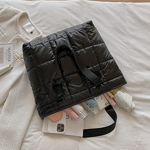 AZURAOKEY Puffer Tote Bag for Women, Women Nylon Shoulder Bag Design Space Padded Messenger Bag Solid Color Handbag