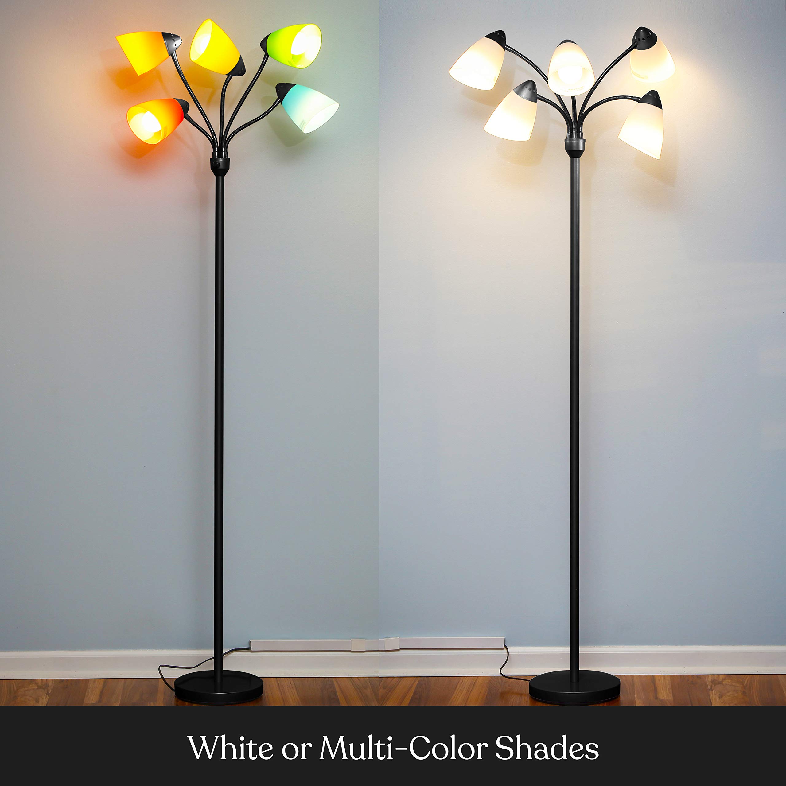 Brightech Medusa LED Floor Lamp β Multi-Head Dimmable Floor Lamp for Living Rooms & Offices β Tall Lamp with Interchangeable Shades, Adjustable Standing Lamp for Bedroom Reading β Black