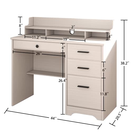 4 EVER WINNER Computer Desk with 4 Drawers and Hutch,Home Office Desk Study Writing Desk with File Drawers and Shelves, Wooden Executive Desk Computer Table Desk for Small Spaces (Off White)