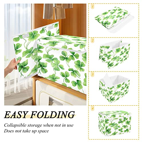 Kigai Storage Basket Clover Leaves Storage Boxes with Lids and Handle, Large Storage Cube Bin Collapsible for Shelves Closet Bedroom Living Room, 16.5x12.6x11.8 In