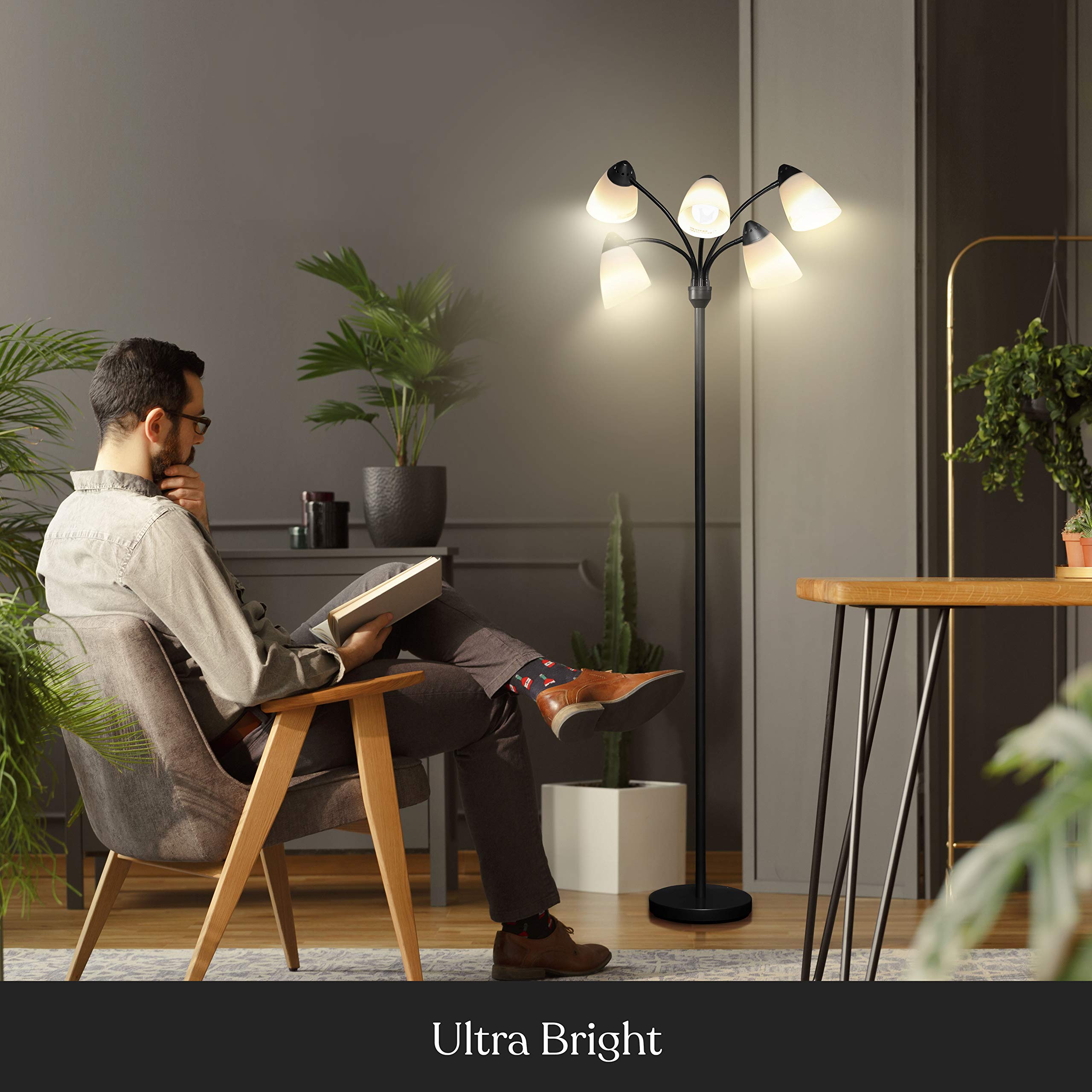 Brightech Medusa LED Floor Lamp β Multi-Head Dimmable Floor Lamp for Living Rooms & Offices β Tall Lamp with Interchangeable Shades, Adjustable Standing Lamp for Bedroom Reading β Black