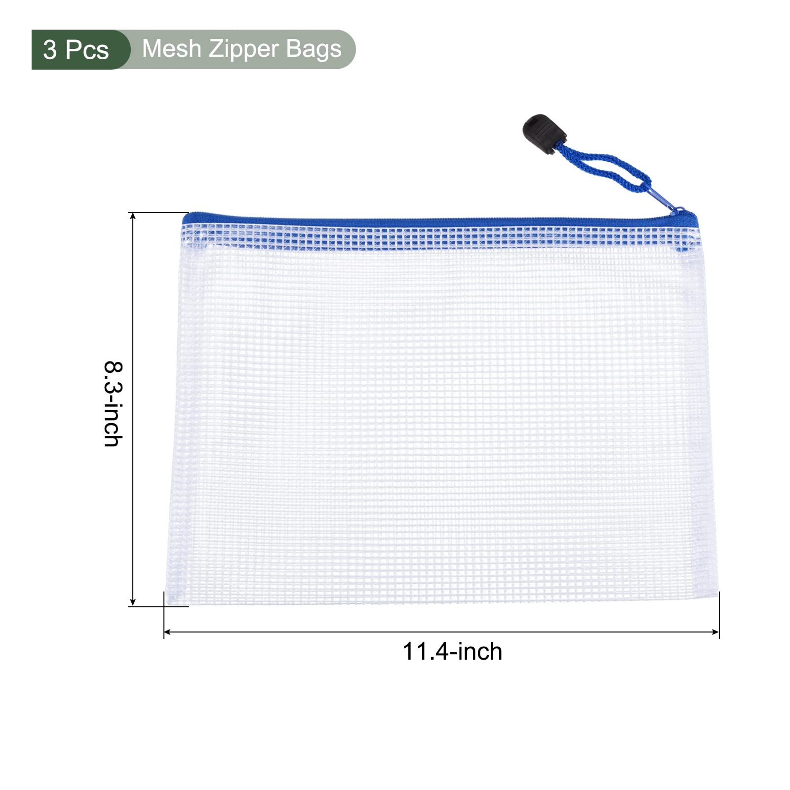 YOKIVE 3 Pack Mesh Zipper Bags, B5 Mesh File Pockets | Plastic Document Pouch, Great for Office Appliances Travel Storage(White)