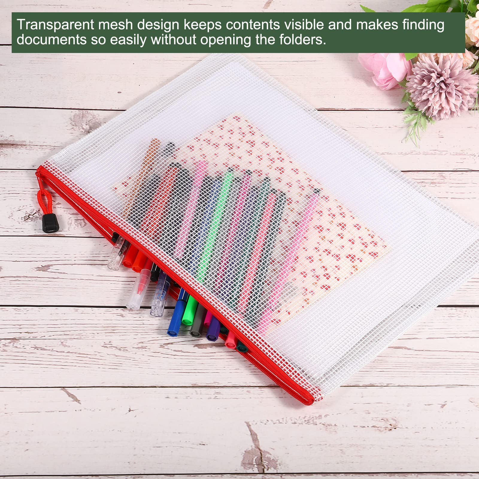 YOKIVE 3 Pack Mesh Zipper Bags, B5 Mesh File Pockets | Plastic Document Pouch, Great for Office Appliances Travel Storage(White)