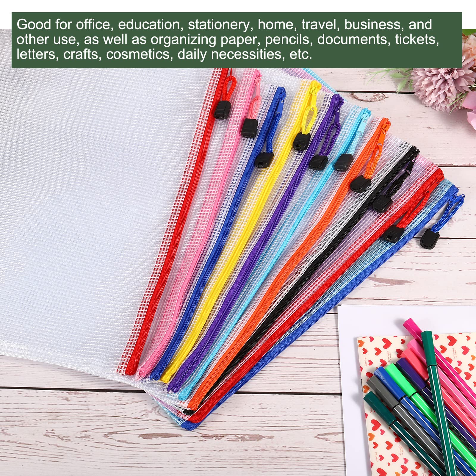 YOKIVE 3 Pack Mesh Zipper Bags, B5 Mesh File Pockets | Plastic Document Pouch, Great for Office Appliances Travel Storage(White)