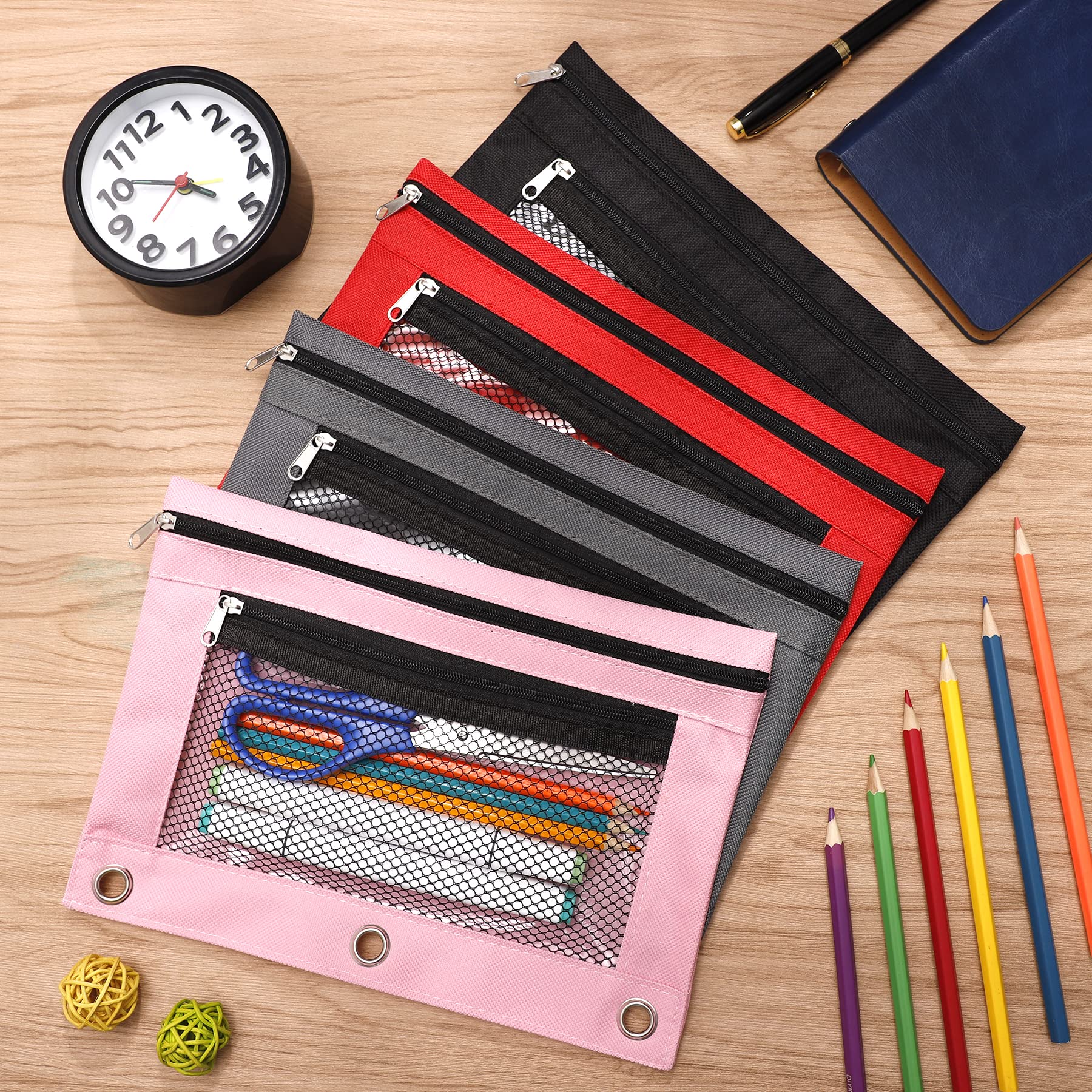 Antner Binder Pencil Pouch for 3 Ring Binder, 2 Pack 3 Ring Binder Pencil Pouches Double Zipper Pencil Case Cosmetic Bag, Red