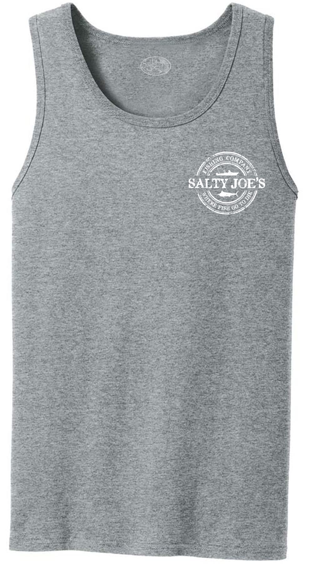 SALTY JOES Men's Fishing Co. Logo Cotton Tank Tops-XL-AthleticHeather/w