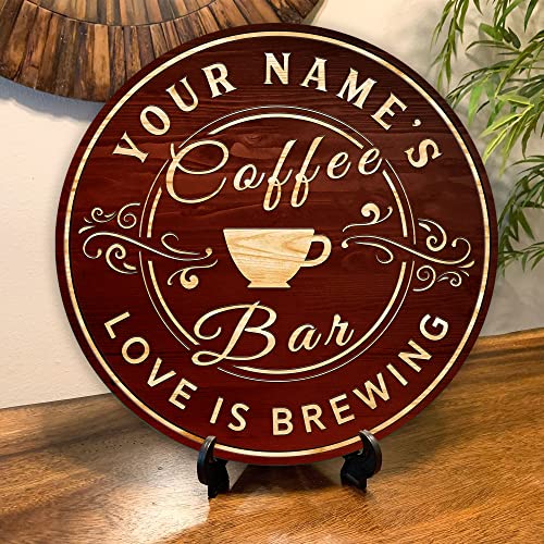 WODORO Custom Coffee Bar Wood Sign (Not Carved or Neon Sign), Kitchen Decor Wall Plaque, Personalized Gifts for Coffee Lovers, Espresso Cappuccino Latte Coffee & Tea Bar, Coffee & Wine Bar Sign (01)