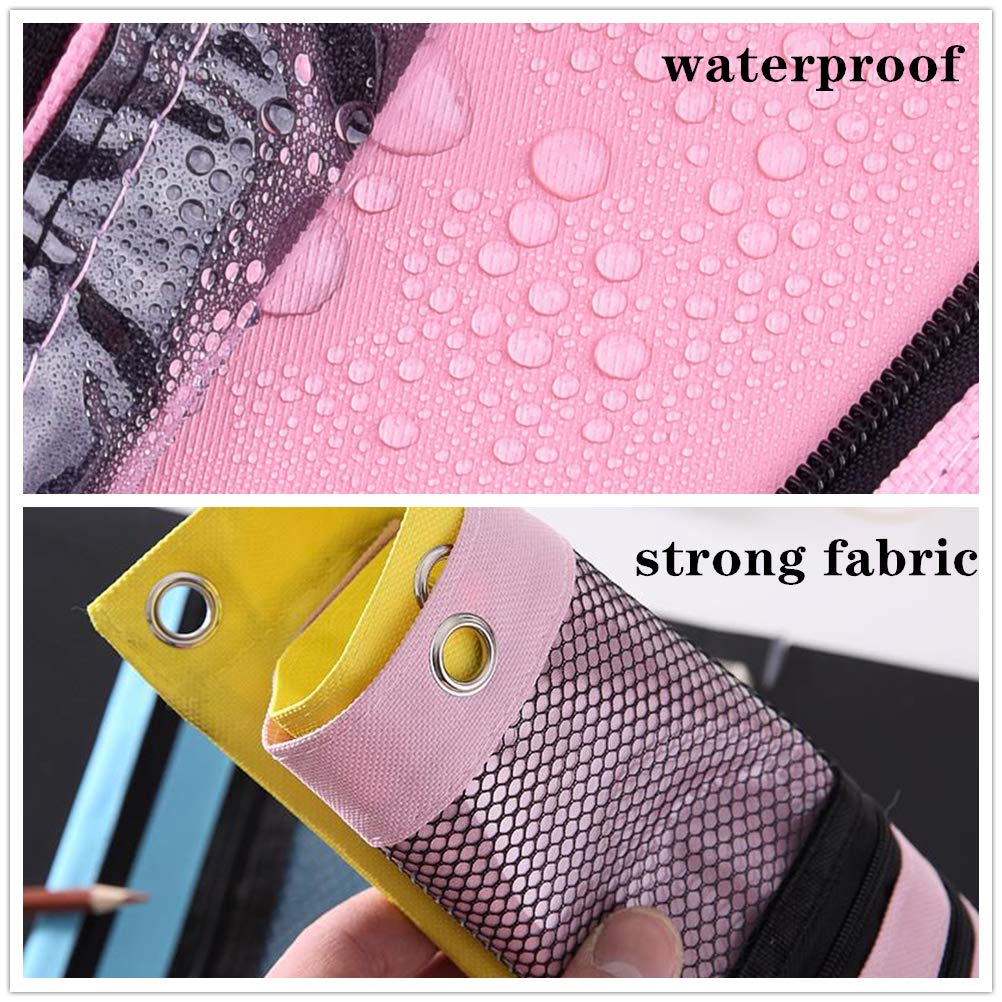 SORDIM 3 Ring Binder Pencil Pouch, 2 Pack Pencil Pouches with Zipper-Pencil Case with Double Pocket and Mesh Window (pink and grey)