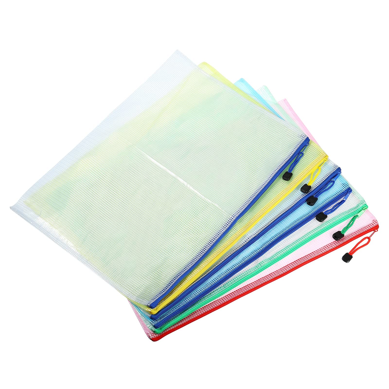YOKIVE 6 Pack Mesh Zipper Pouch, Waterproof Mesh File Bill Pockets | Plastic Travel Bags, Great for Office(Multicolor, A3)