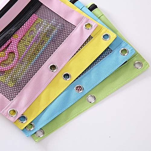 SORDIM 3 Ring Binder Pencil Pouch, 2 Pack Pencil Pouches with Zipper-Pencil Case with Double Pocket and Mesh Window (pink and grey)