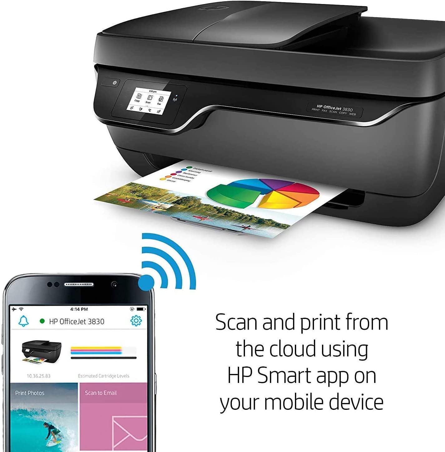 HP OfficeJet 3830 All-in-One Wireless Printer/Copier/Scanner/Fax, Instant Ink, Compatible with Alexa with XPI USB Printer Cable