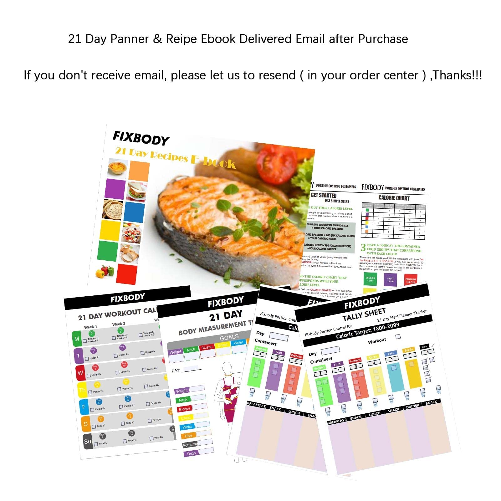 FIXBODY 7PCS Portion Control Containers, Color-Coded Labeled, 21 Day Lose Weight System (Use Guide, 21 Day Tracker and Recipe Ebook Include)