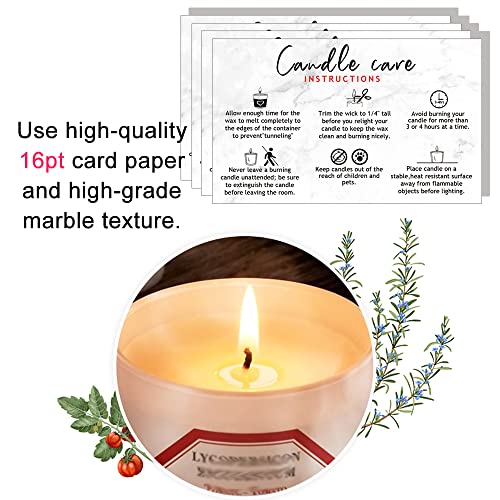 Handmade Candle Care Instruction Card, Candle Care Instruction Card, 3.5 x 2 inches for Handmade Candle Makers Soy Bees Wax Coconut Essential Oils, 50 Pack(Marble Look Design)