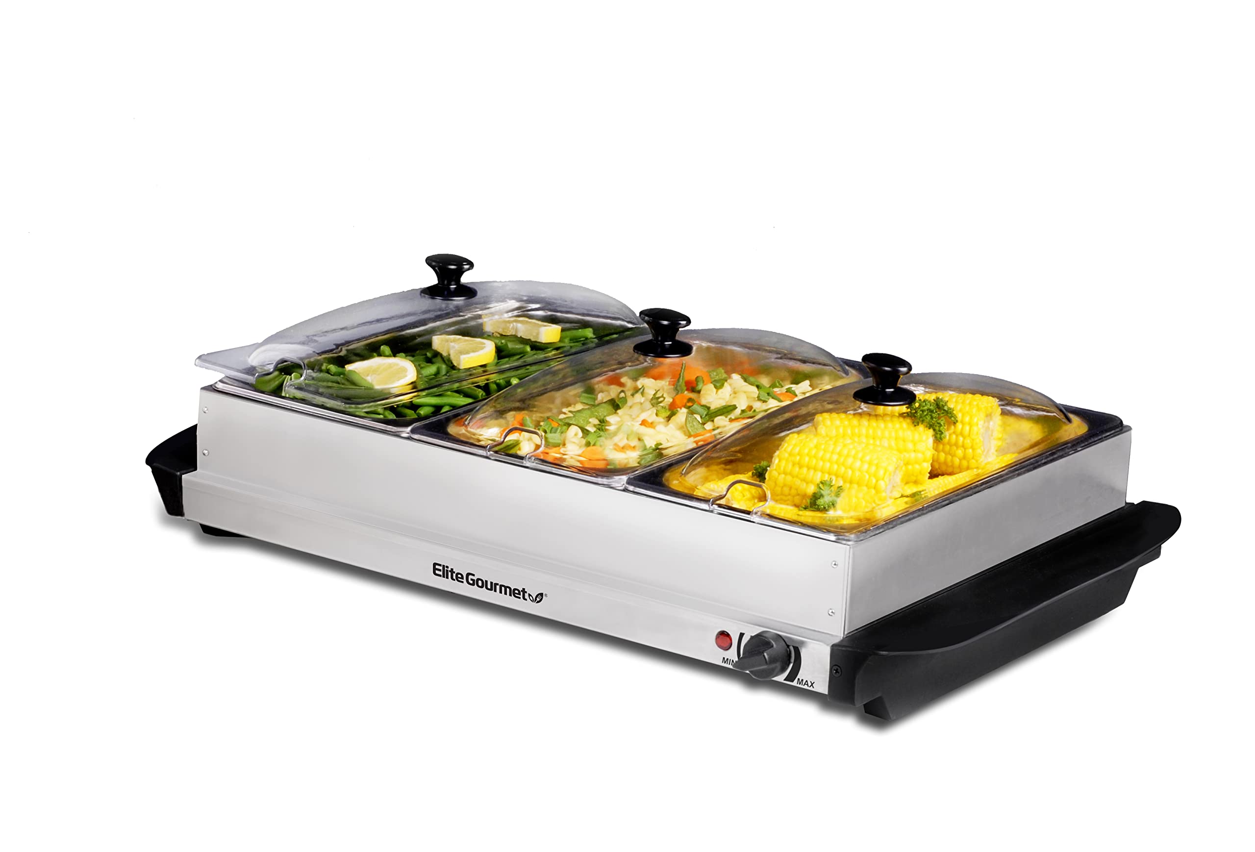 Elite Gourmet EWM-6171 7.5 Quart Triple Buffet Server Food Warmer Temperature Control, Clear Slotted Lids, Perfect for Parties, Entertaining & Holidays, 3 x 2.5Qt