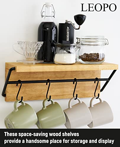 LEOPO Multi-Functional Floating Shelf, Rustic Wood Shelf, Wall Mounted Shelf for Bedroom, Bathroom, Living Room, Kitchen