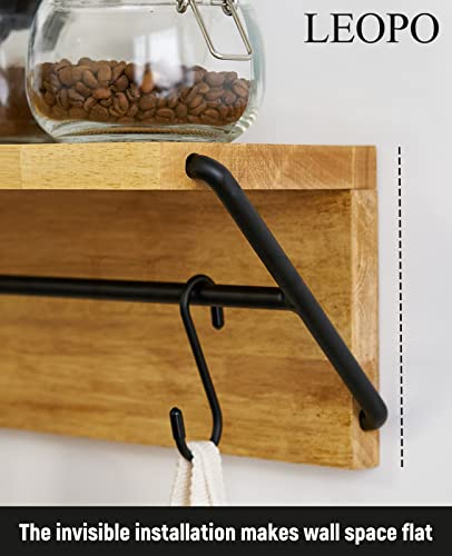 LEOPO Multi-Functional Floating Shelf, Rustic Wood Shelf, Wall Mounted Shelf for Bedroom, Bathroom, Living Room, Kitchen